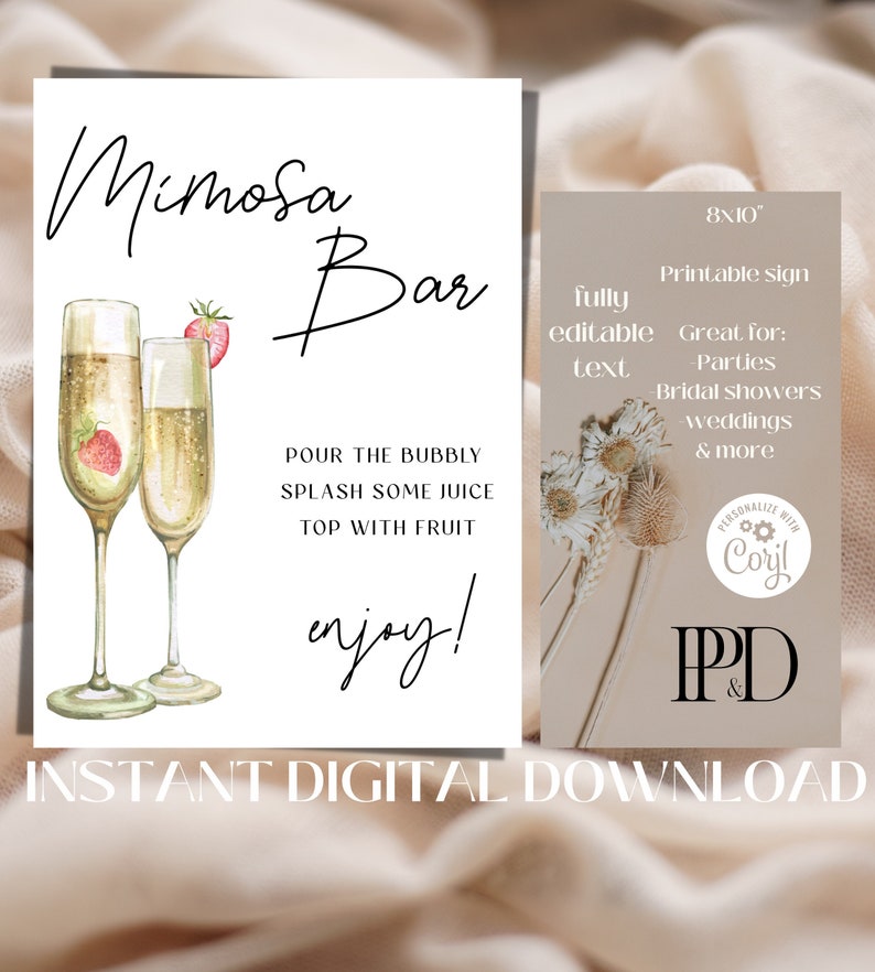 Mimosa Bar Sign Template | Editable | 8x10 Inch Mimosa Sign | Bridal ...