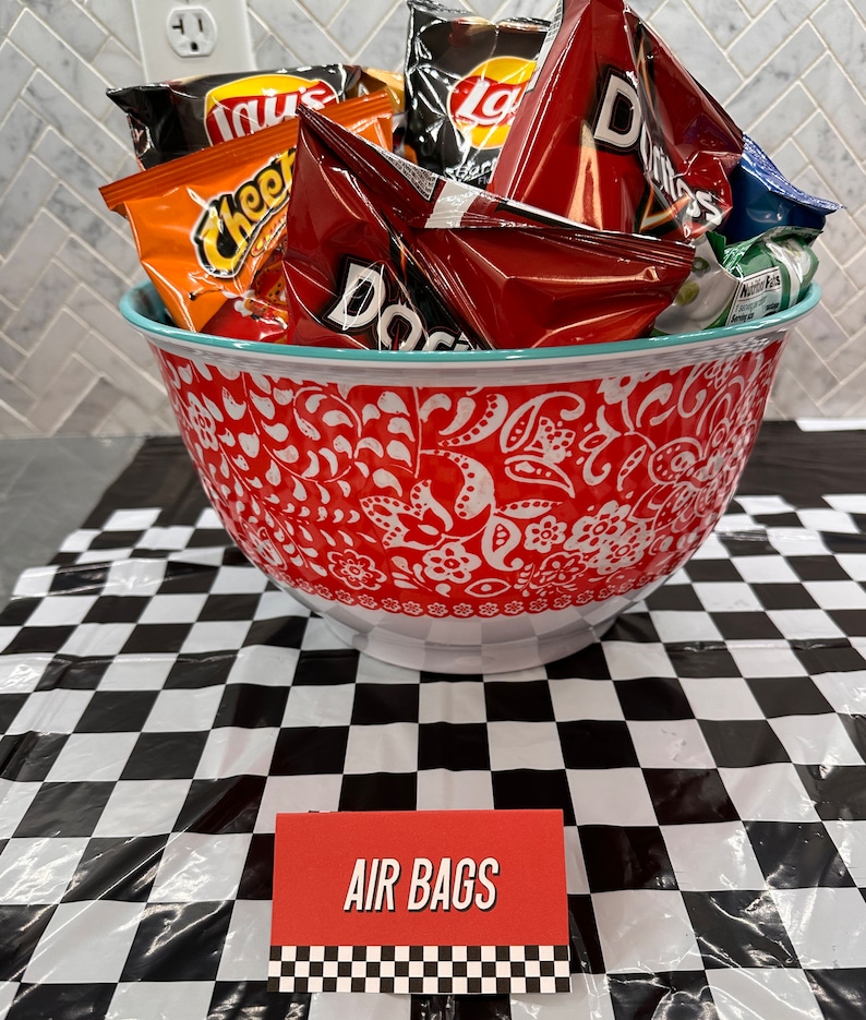 Car Themed Editable Food Labels Template | Red Checkered | Black White ...