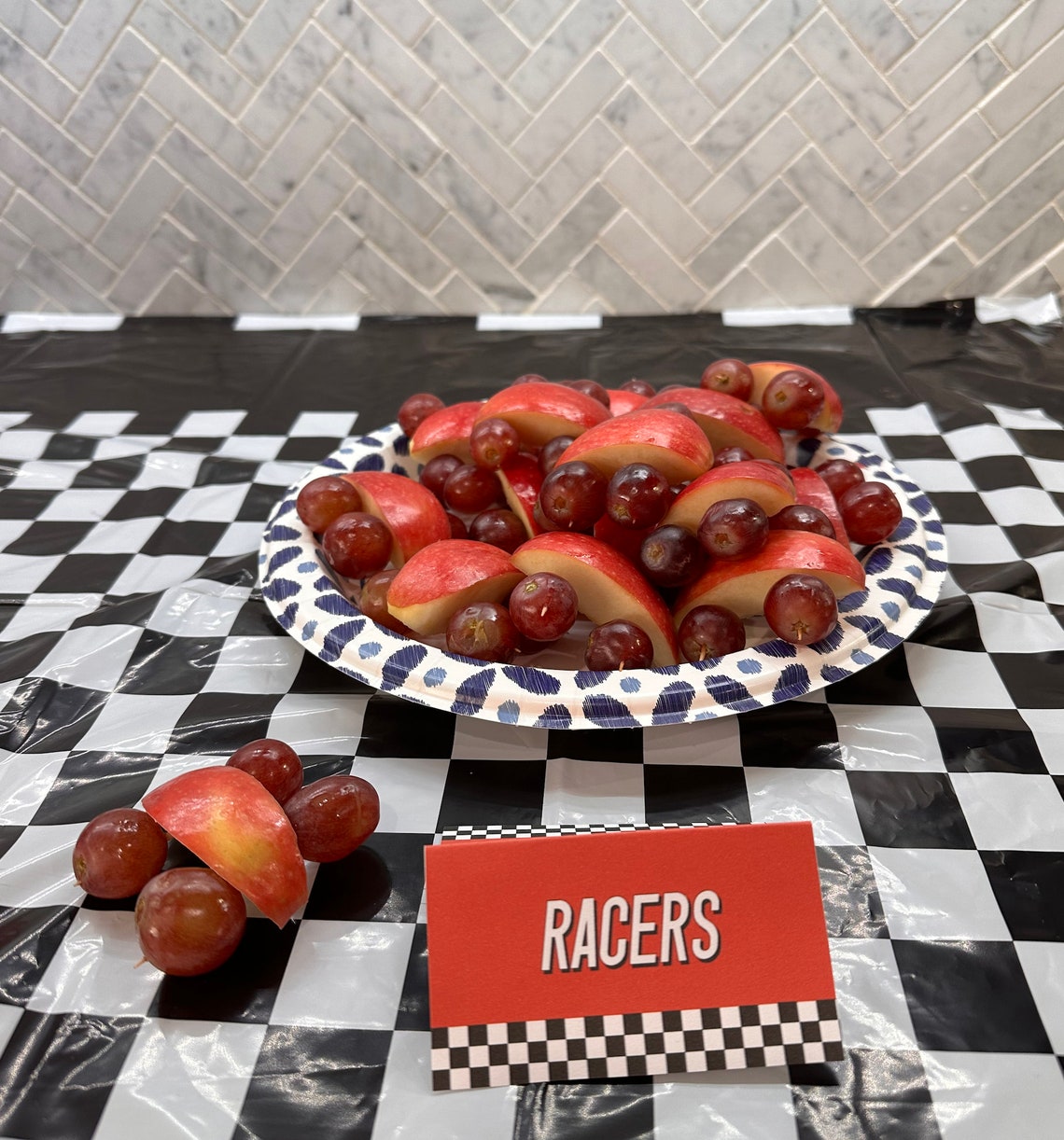 Car Themed Editable Food Labels Template Red Checkered Black White ...