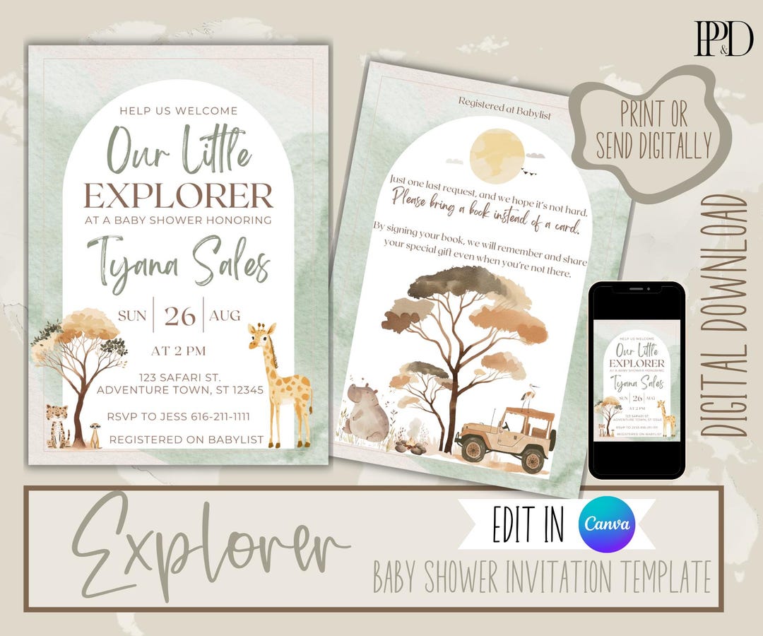 Safari Adventure Baby Shower Invitation | Explorer Template (digital ...