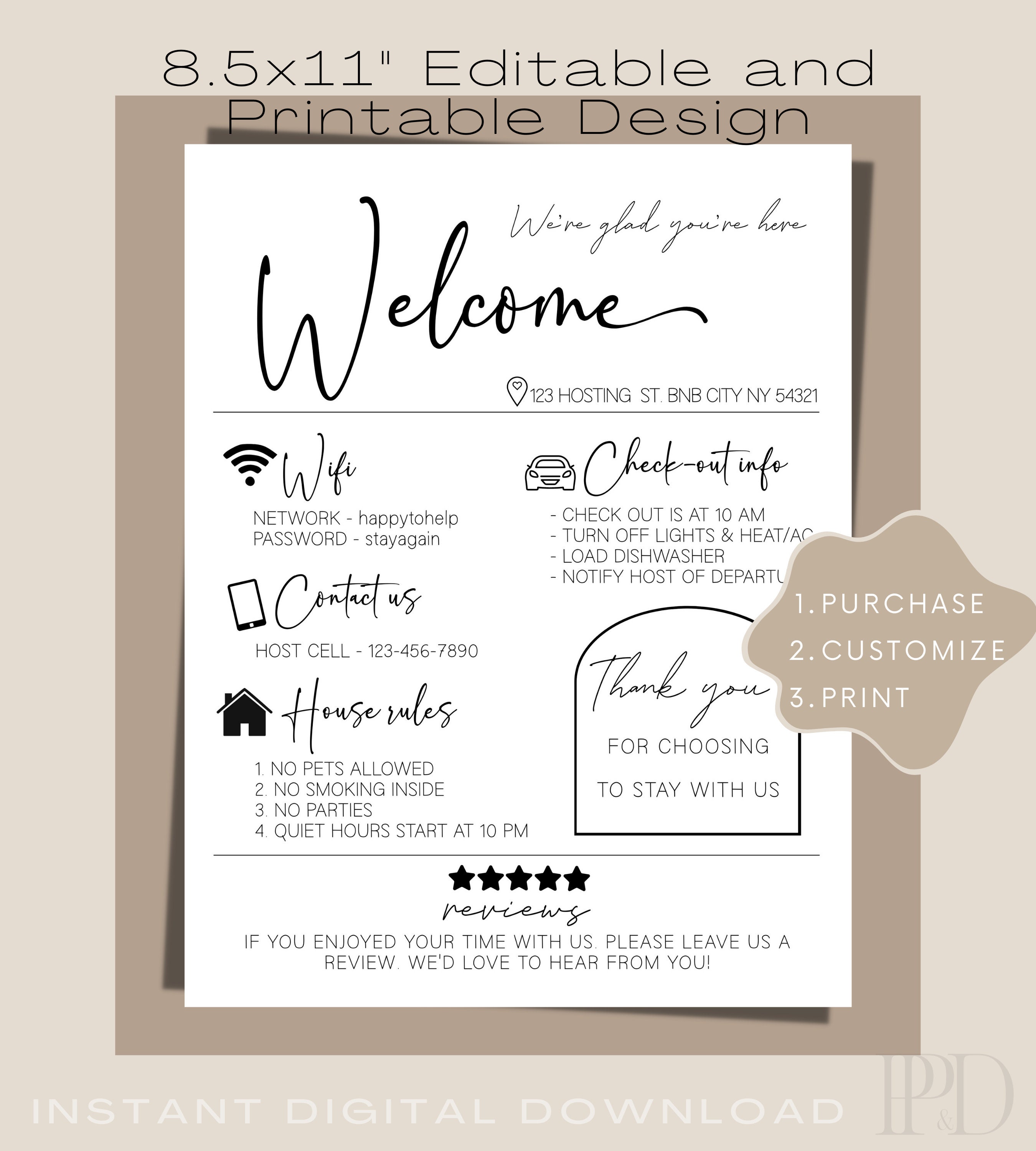 Welcome Sign Template| Welcome Guide Airbnb| Airbnb Rental Check Out ...