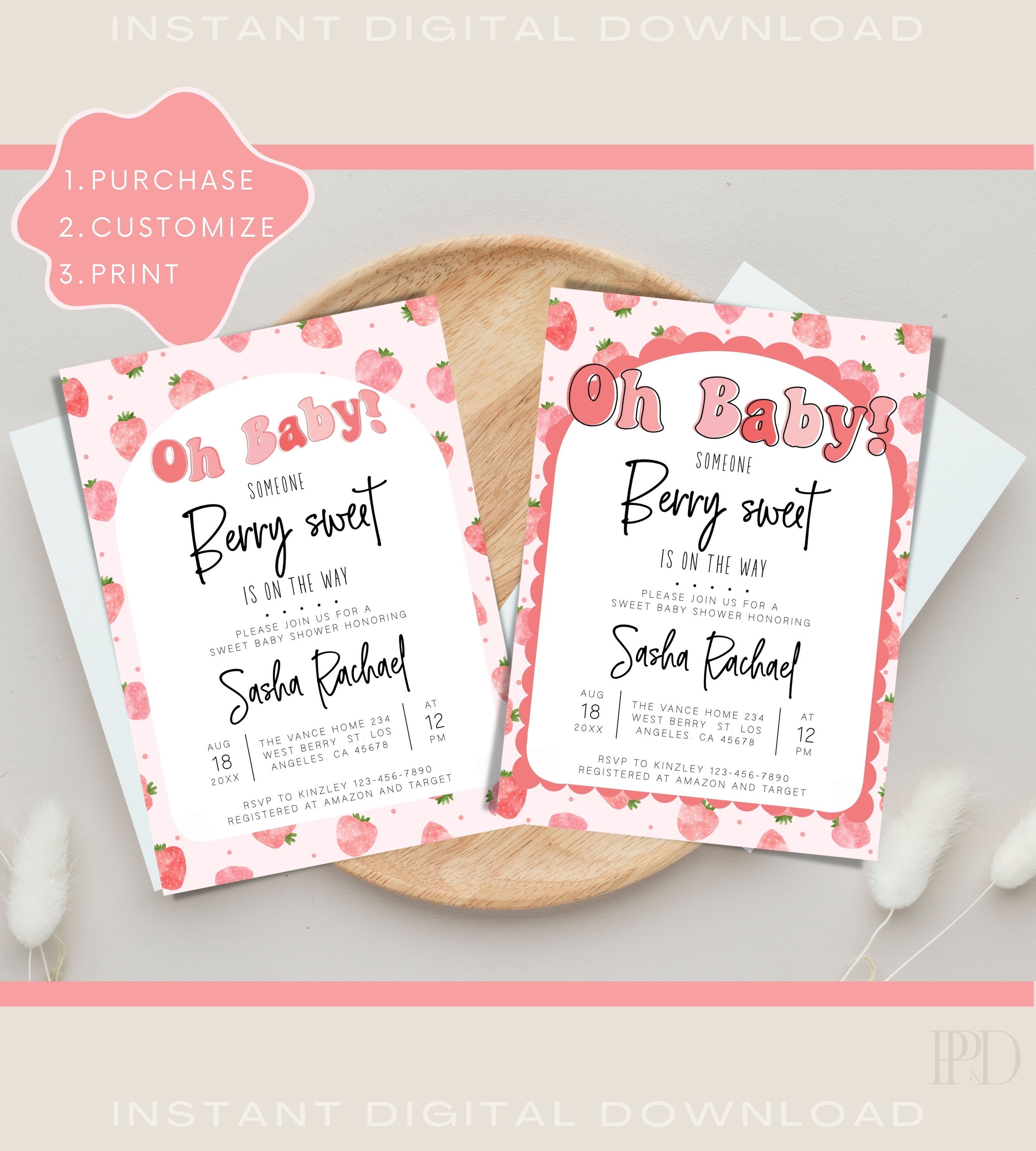 Berry Baby Shower Invitation Instant Digital Download Strawberry Berry ...
