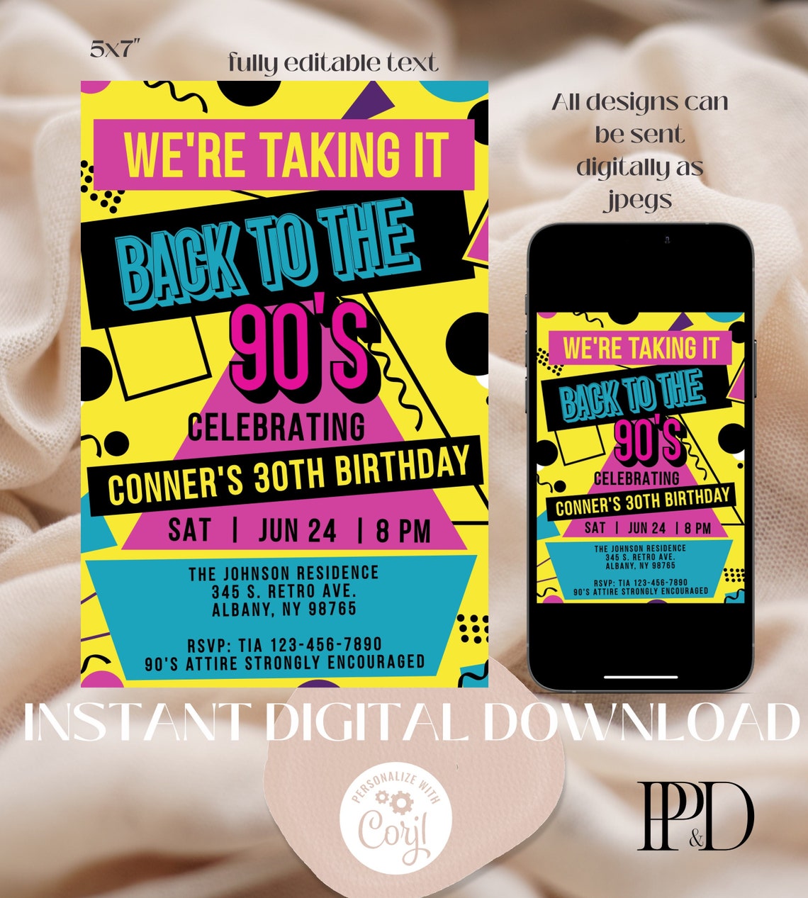 90's Throwback Editable Invitation Template Retro Nineties Throwback ...