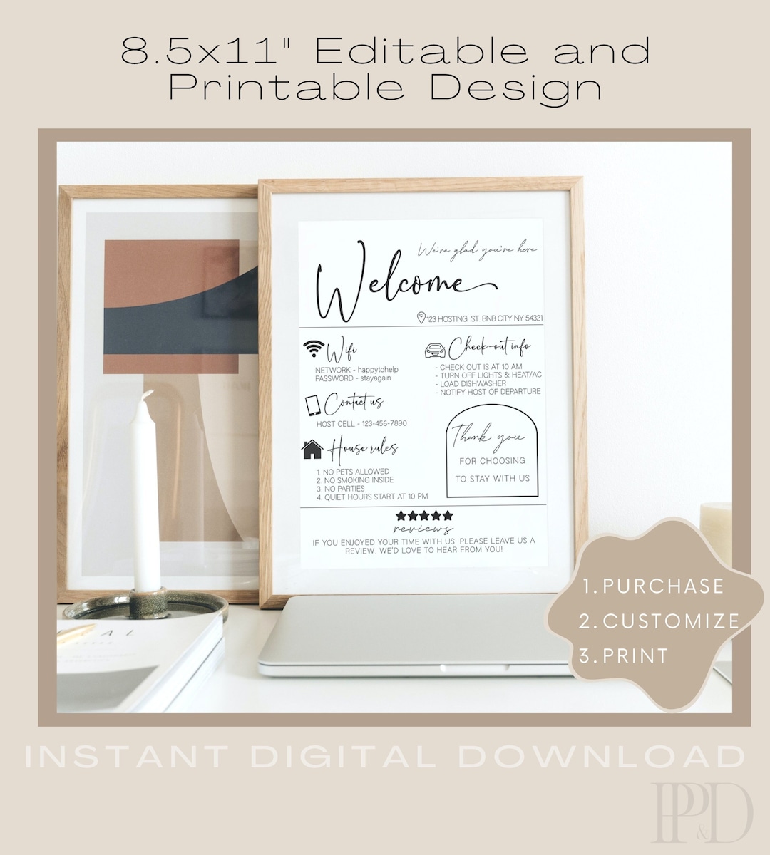 Welcome Sign Template| Welcome Guide Airbnb| Airbnb Rental Check Out ...