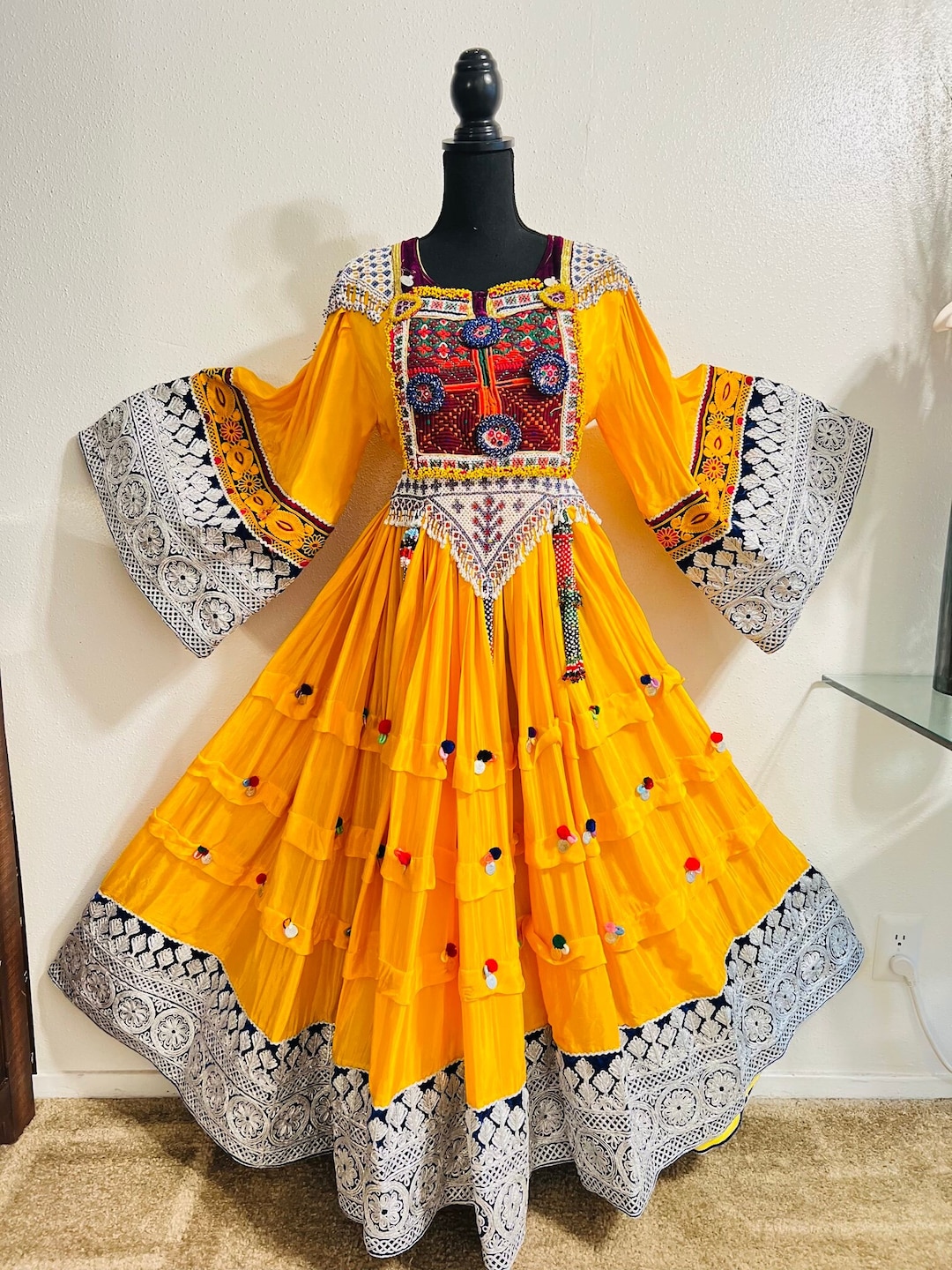 Handmade Afghan Kuchi Bridal Dress: Yellow Velvet, Silver Coins - Etsy