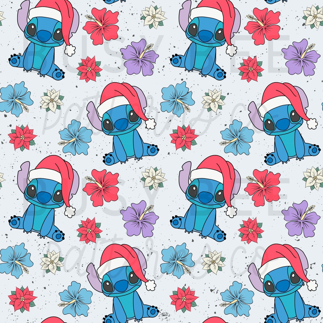 Stitch Christmas Seamless File, Stitch Hibiscus Flowers Seamless ...