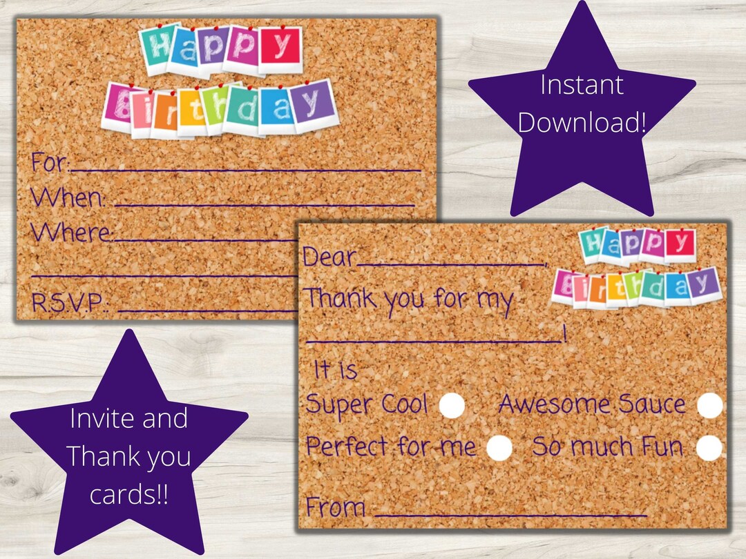 Printable Kid's Birthday Party Invitation and Thank You Pack - 5"x7 ...