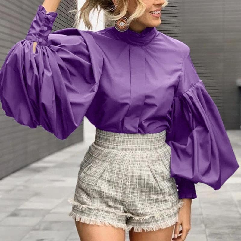 Women Big Lantern Sleeve Blouse Elegant Party Shirt Collar - Etsy