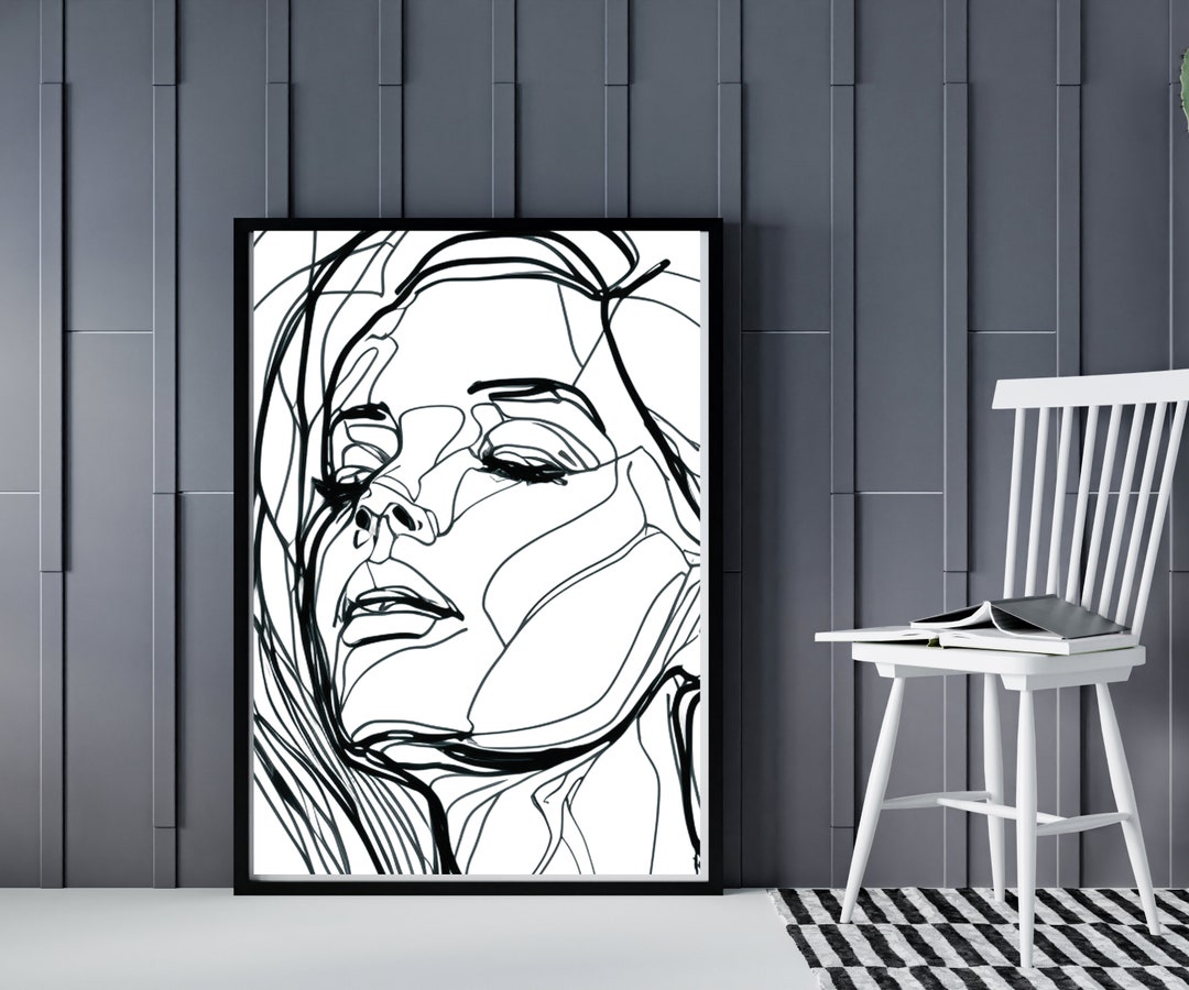 Line Art Woman Face Line Drawing Art Print Lady Female - Etsy