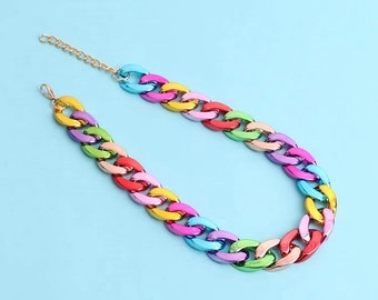 Pastel Rainbow Oversized Chunky Acrylic Chain Necklace - Etsy