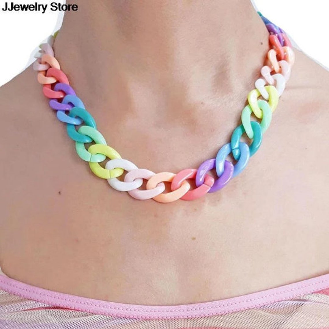 Pastel Rainbow Oversized Chunky Acrylic Chain Necklace - Etsy