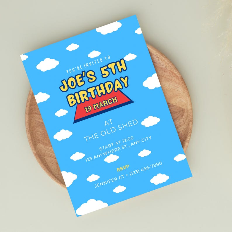 Cartoon Sky Birthday Invitation | Editable Canva Template | Boys ...
