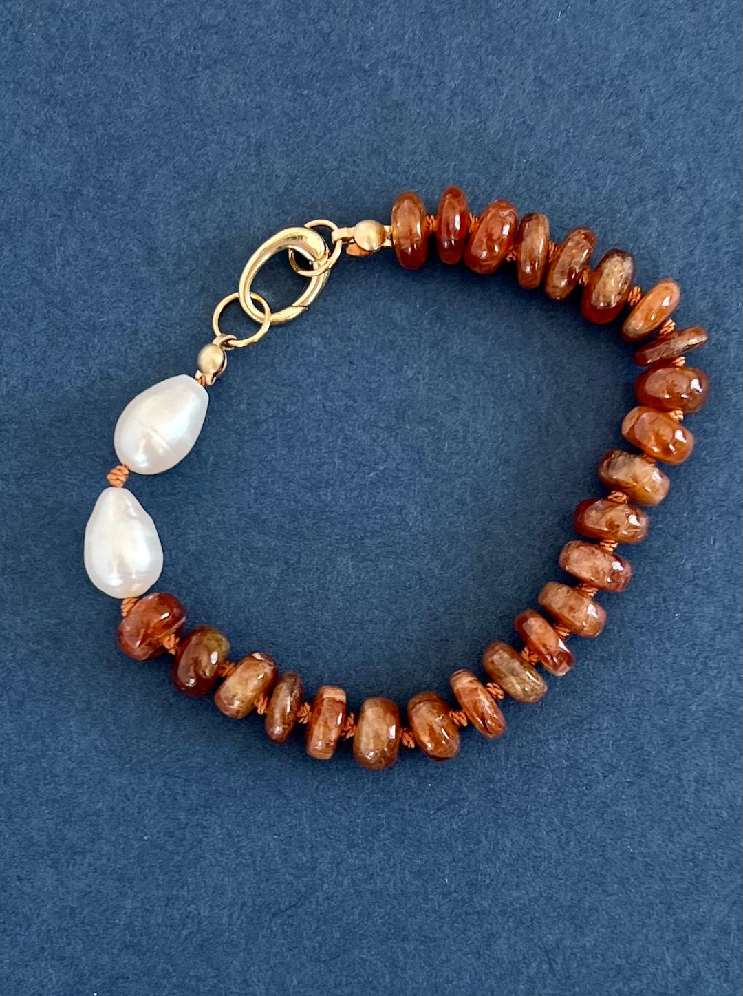 Sunstone and Pearl Beaded Bracelet Pearl Jewelry Sunstone Bracelet - Etsy