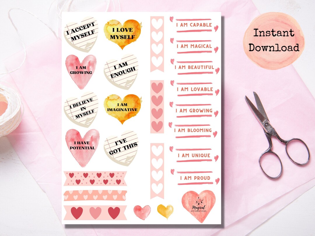 Self-love Affirmations Sticker Sheet, Inspirational Heart Stickers ...