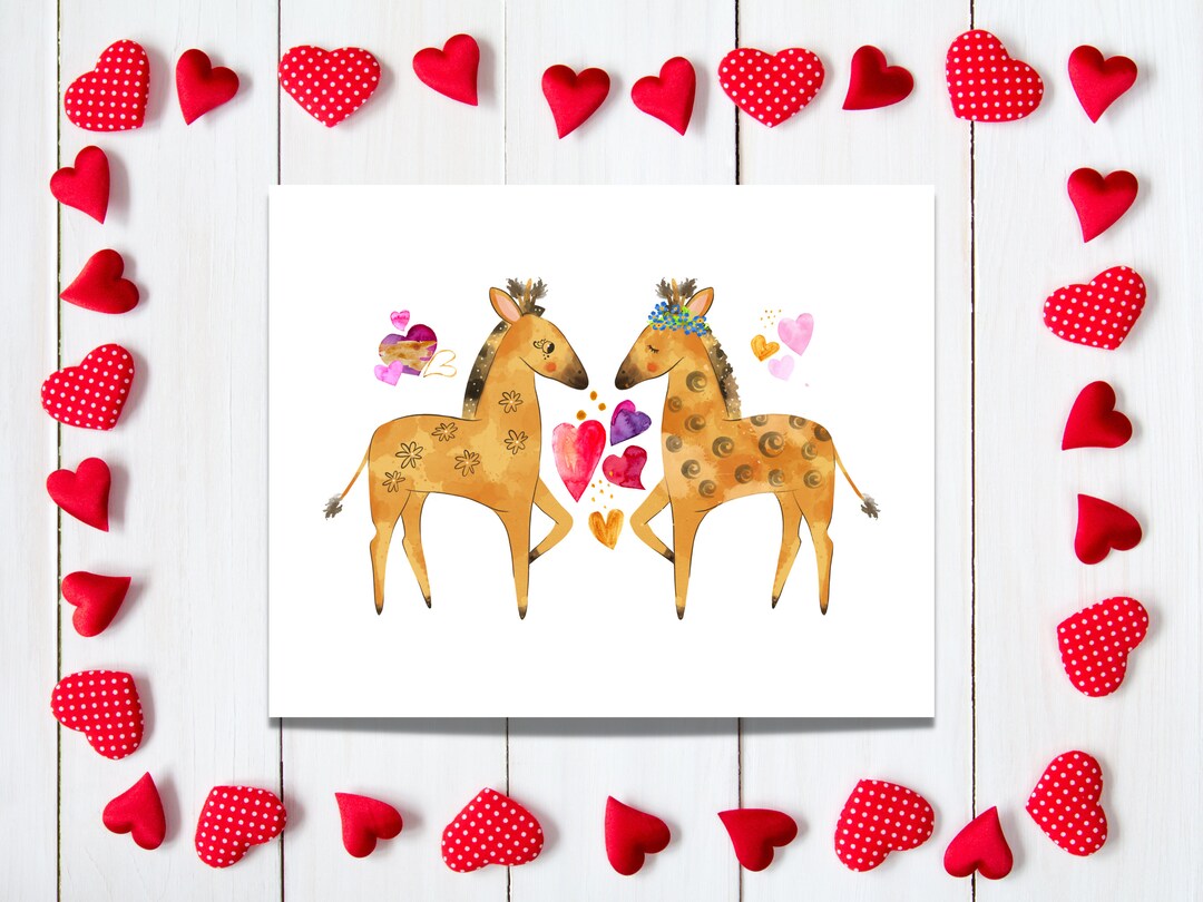 Whimsical Horses Valentines Art, Kids Printable Valentines Art, Horses ...