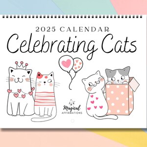 2025 Cute Cats Wall Calendar for Kids, 12 Month Hanging Calendar ...