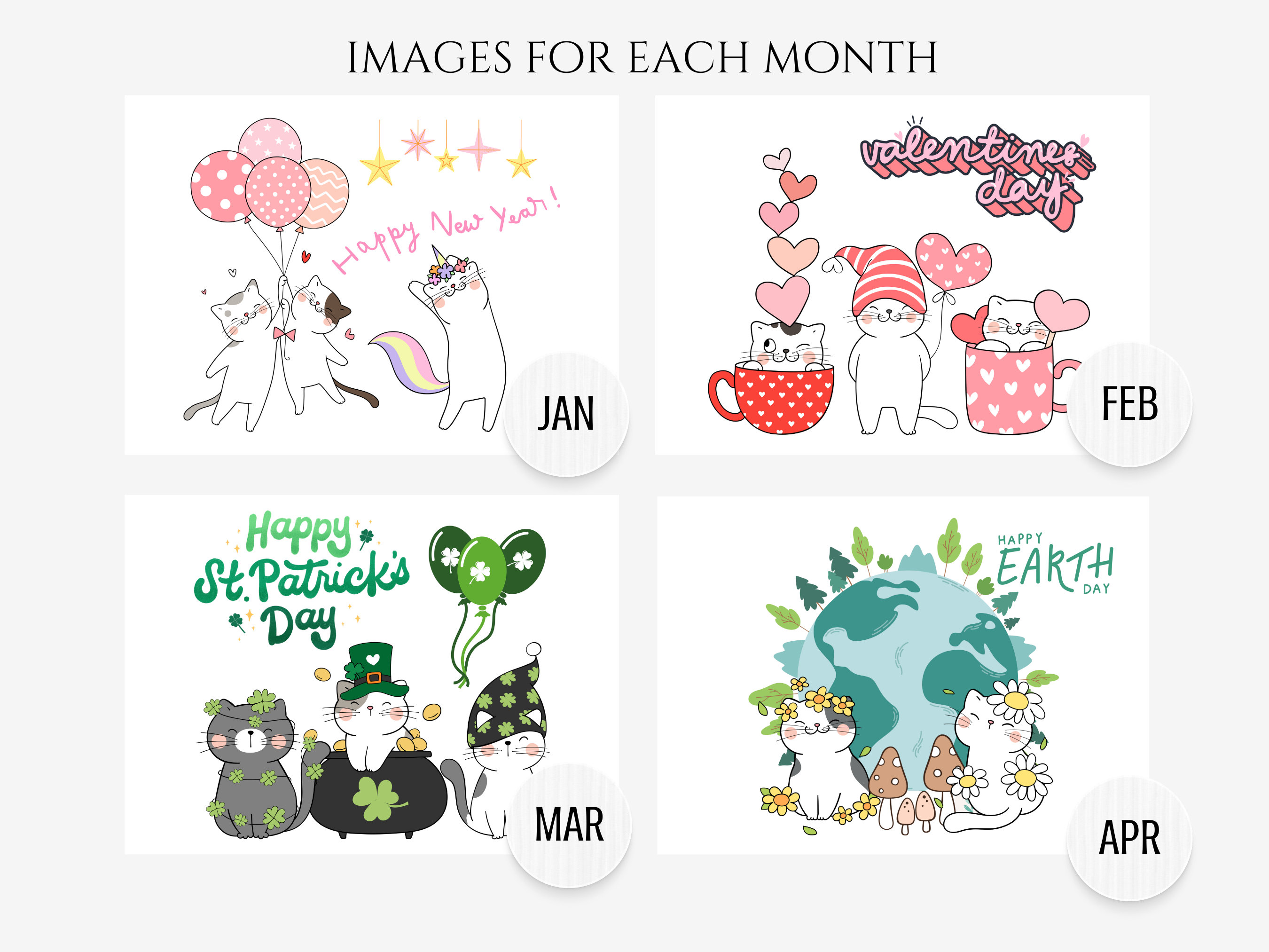 2026 Kawaii Cat Doodle Wall Calendar • Holiday & Seasonal Classroom Cat ...