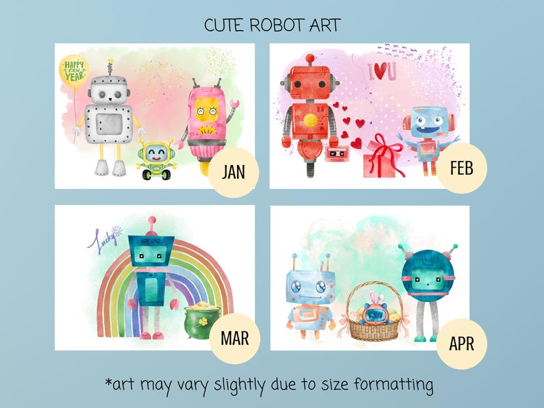 Watercolor Robots Calendar - Robot Lover STEM Gift for Kids - Back to ...