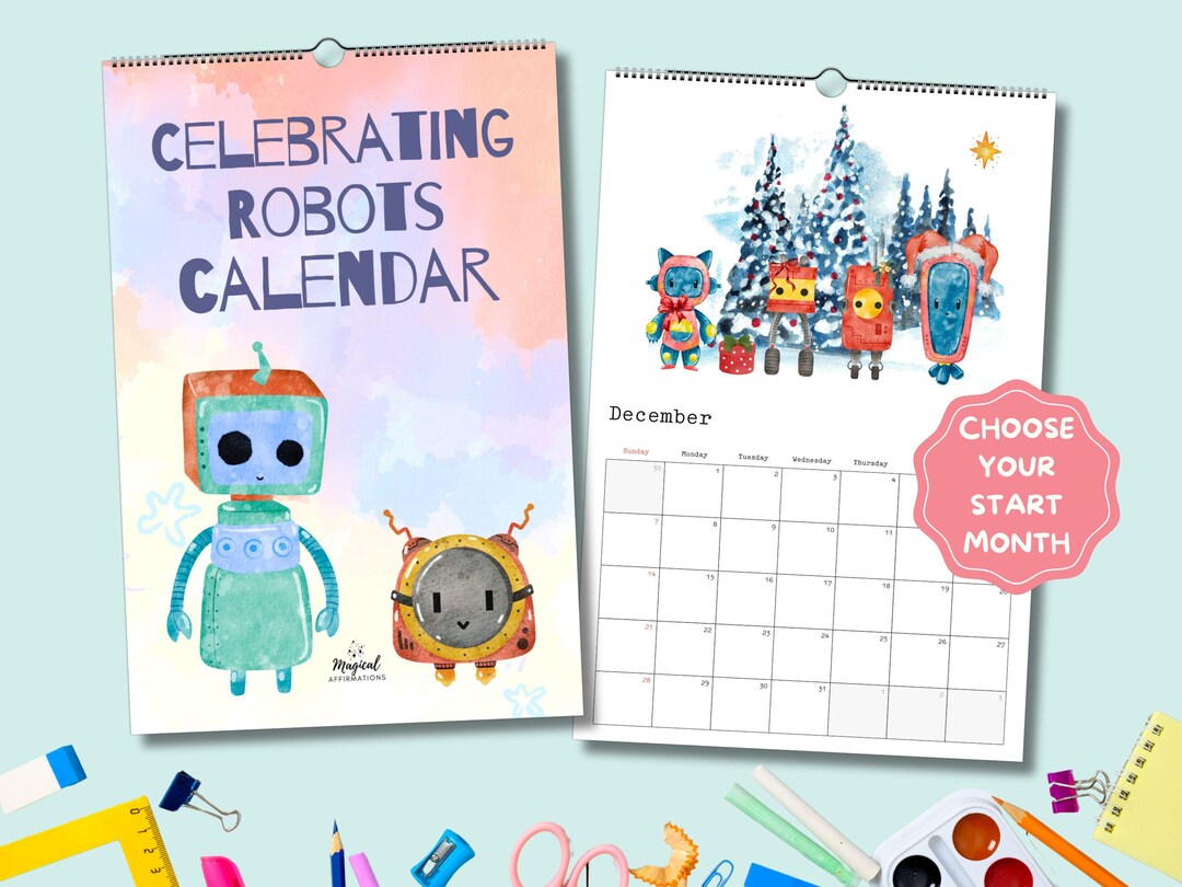 2026 2027 Watercolor Robots Calendar - Robot Lover STEM Gift for Kids ...