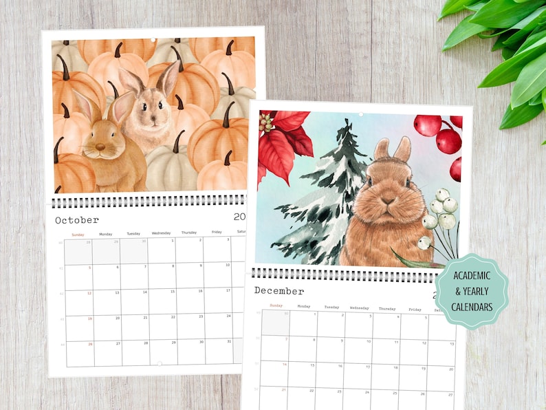 2026 2027 Watercolor Rabbits Calendar - Whimsical Bunny Academic Mid ...