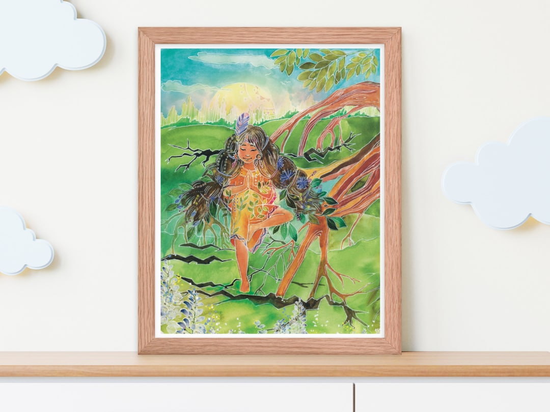 Tree Pose Girl Yoga Art Print, Whimsical Watercolor Nature Art Print ...