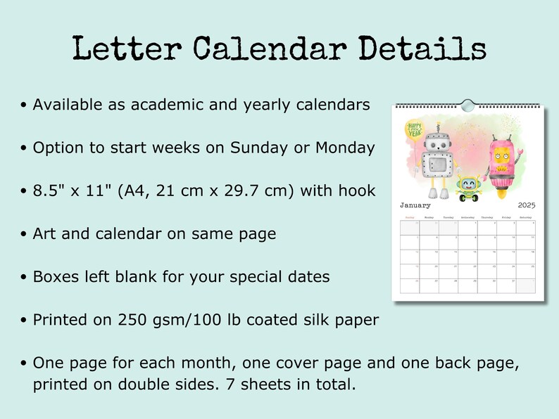 Watercolor Robots Calendar - Robot Lover STEM Gift for Kids - Back to ...