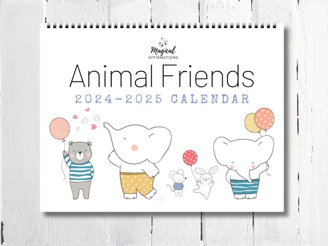 2024-2025 Cute Animals Calendar for Kids, Illustrated Animals Classroom ...
