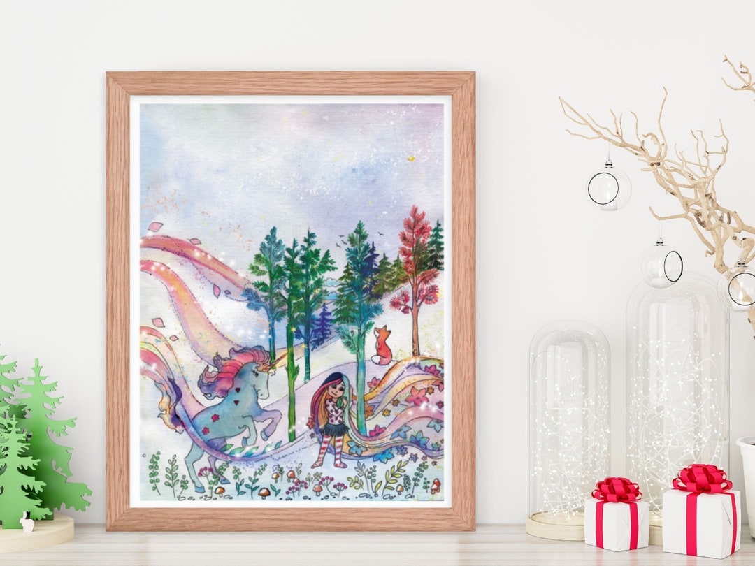Whimsical Unicorn Rainbow Art Print, Girl's Room Decor - Etsy