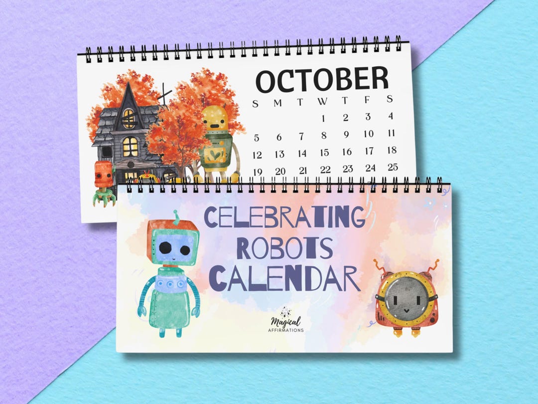 2025 Cute Watercolor Robot Desk Calendar, Adorable Robots Celebrating ...