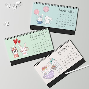 Cute Rabbits Desk Calendar, Kids 2024-2025 Academic Student Rabbit ...