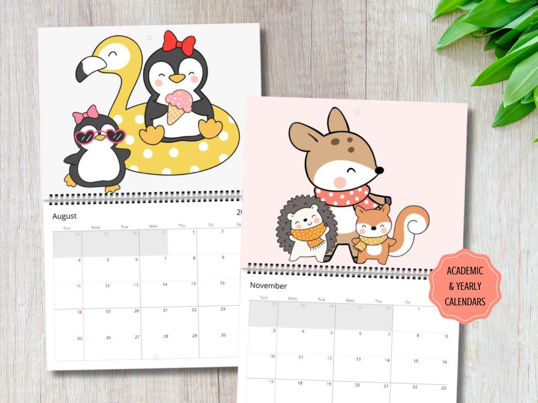 2024-2025 Cute Animals Calendar for Kids, Illustrated Animals Classroom ...