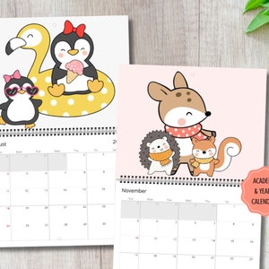 2025–2026 Cute Animal Calendar for Kids • Minimalist Cartoon Animal ...