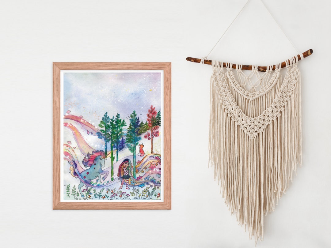 Whimsical Unicorn Rainbow Art Print, Unicorn Art for Girls Room ...