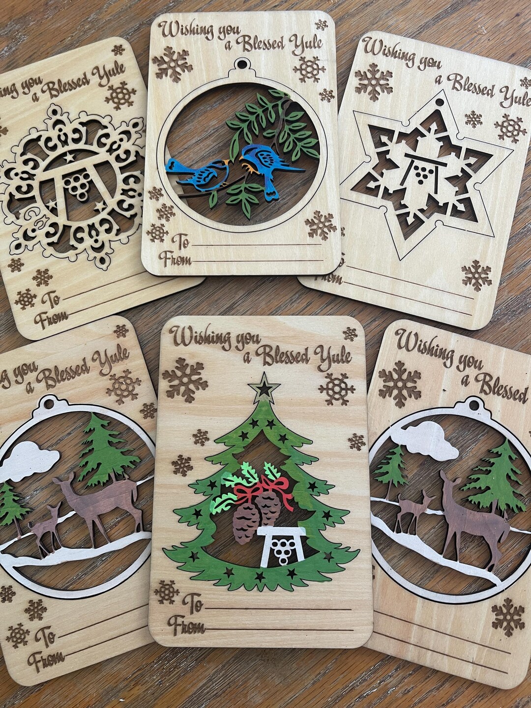 Set of 6 Laser Cut & Engraved Yule Cards With Removable Ornaments - Etsy