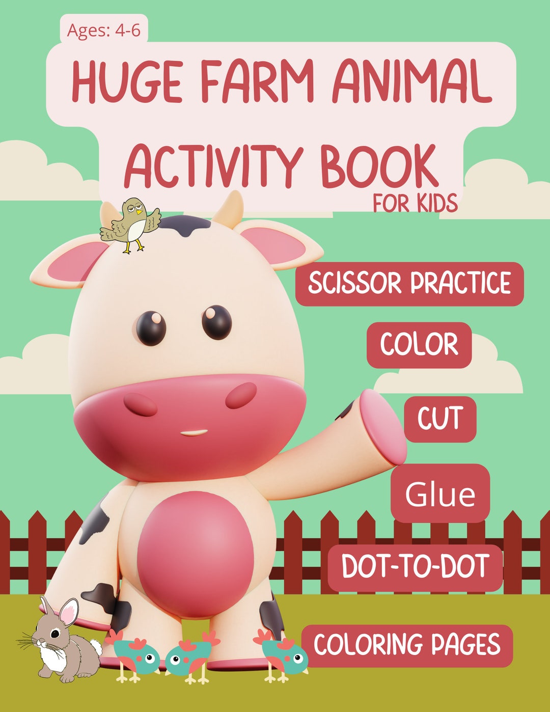 Huge Farm Animals Activity Book: Scissor Practice, Color, Cut, Glue ...