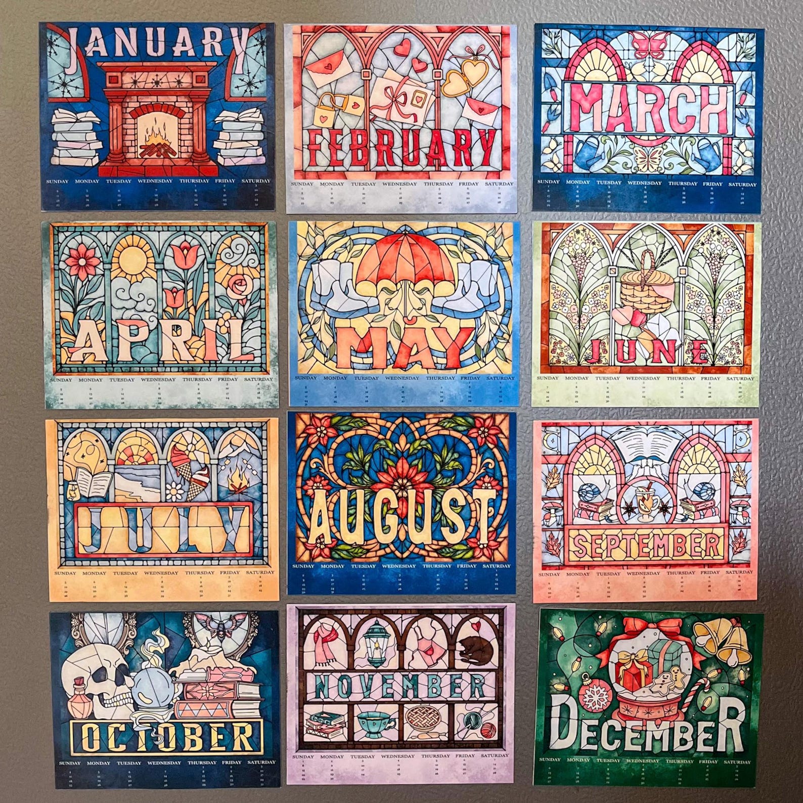 Stained Glass Art Calendar 2026 Calendar Magnet Small Calendar Fridge ...