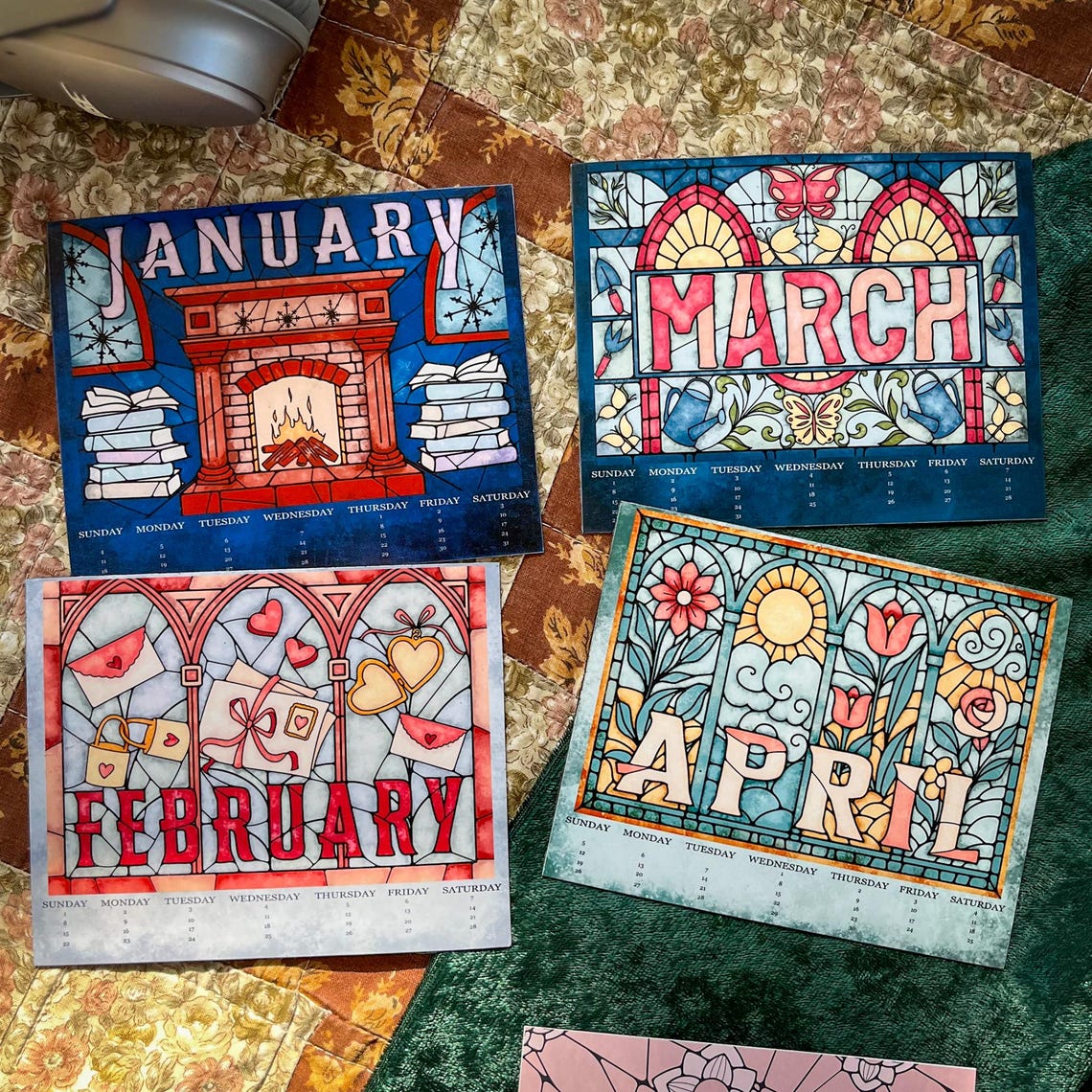 Stained Glass Art Calendar 2026 Calendar Magnet Small Calendar Fridge ...