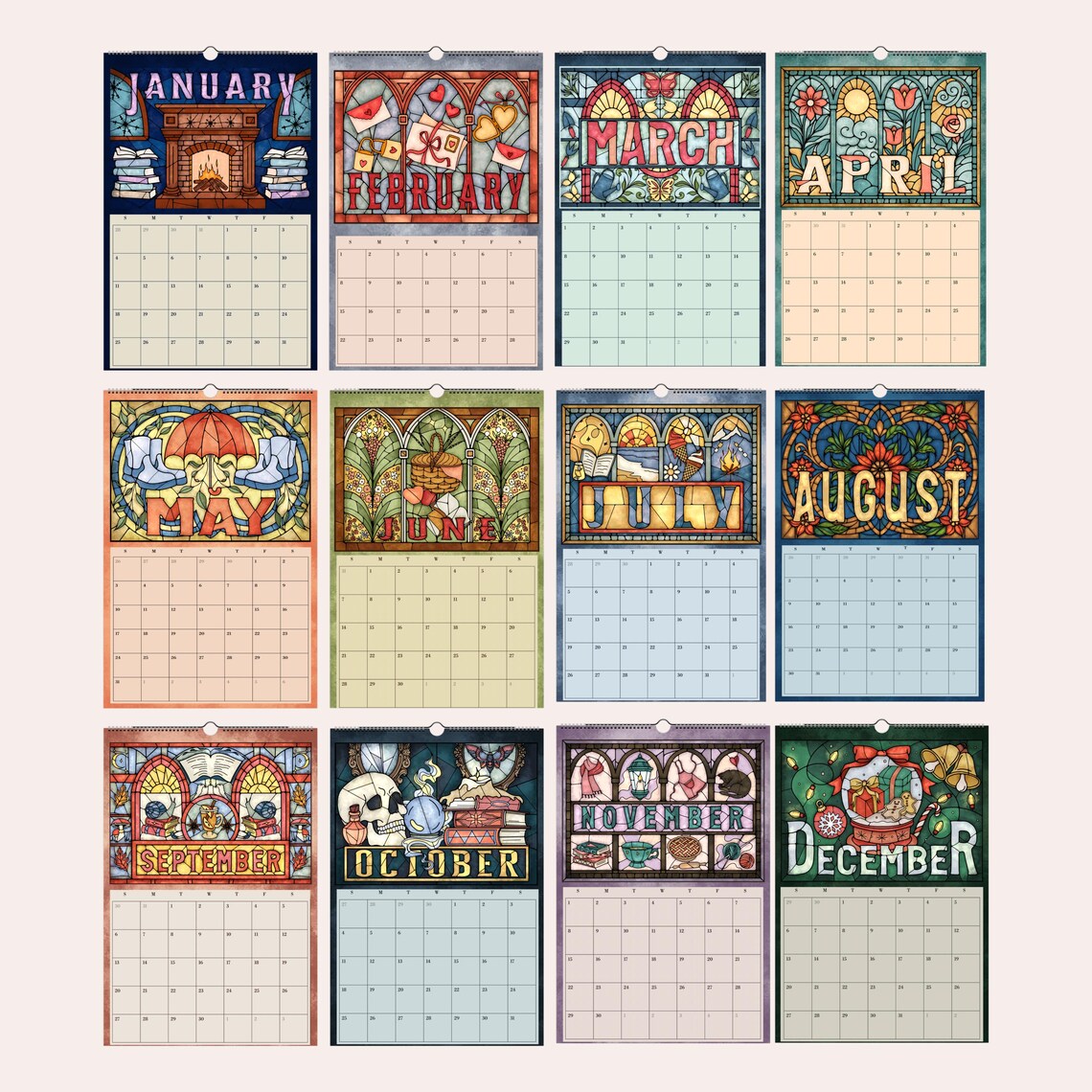 Stained Glass Art Calendar 2026 Wall Calendar Large Wall Calendar ...