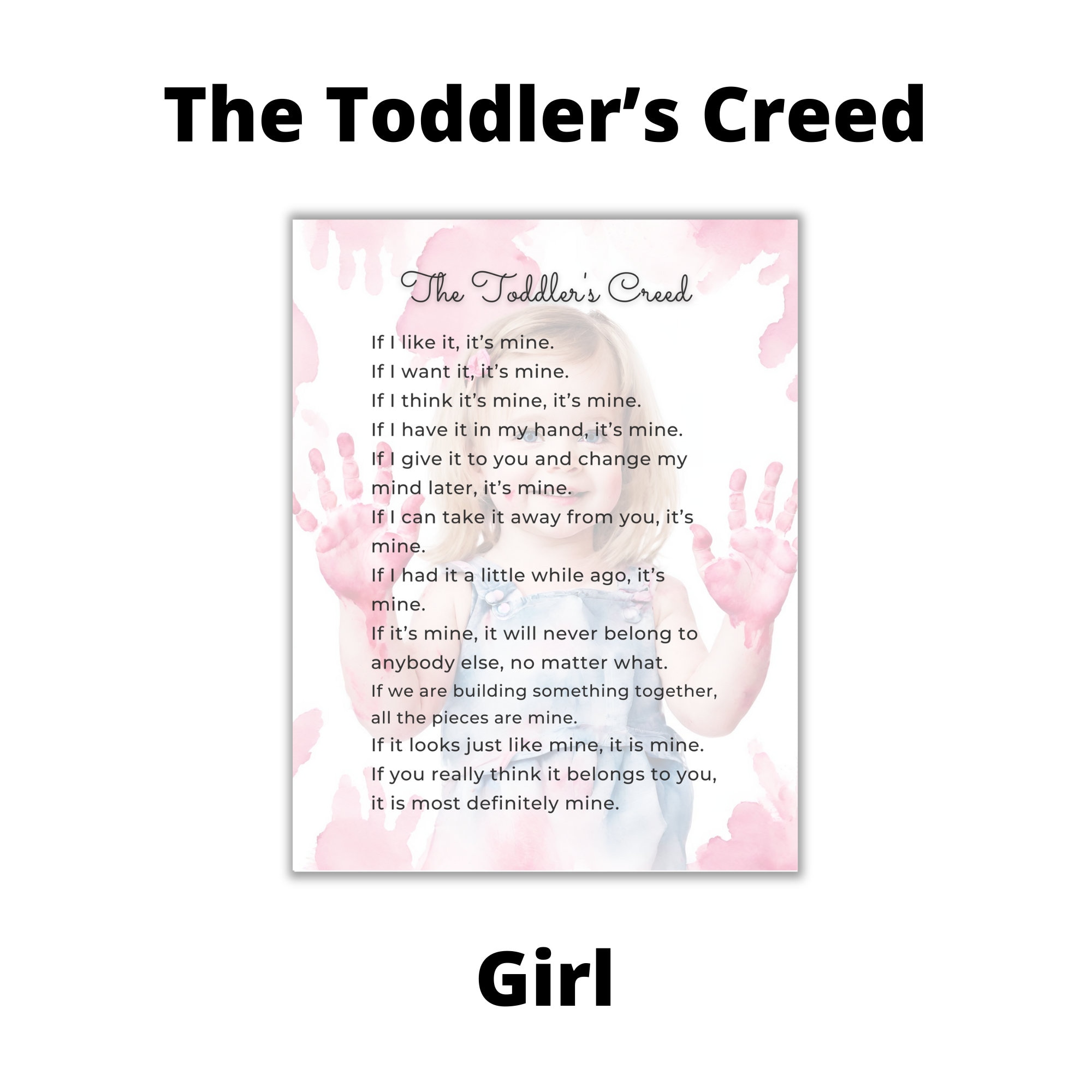 The Toddler's Creed Poem, If It Looks Like Mine It's Mine, Digital ...