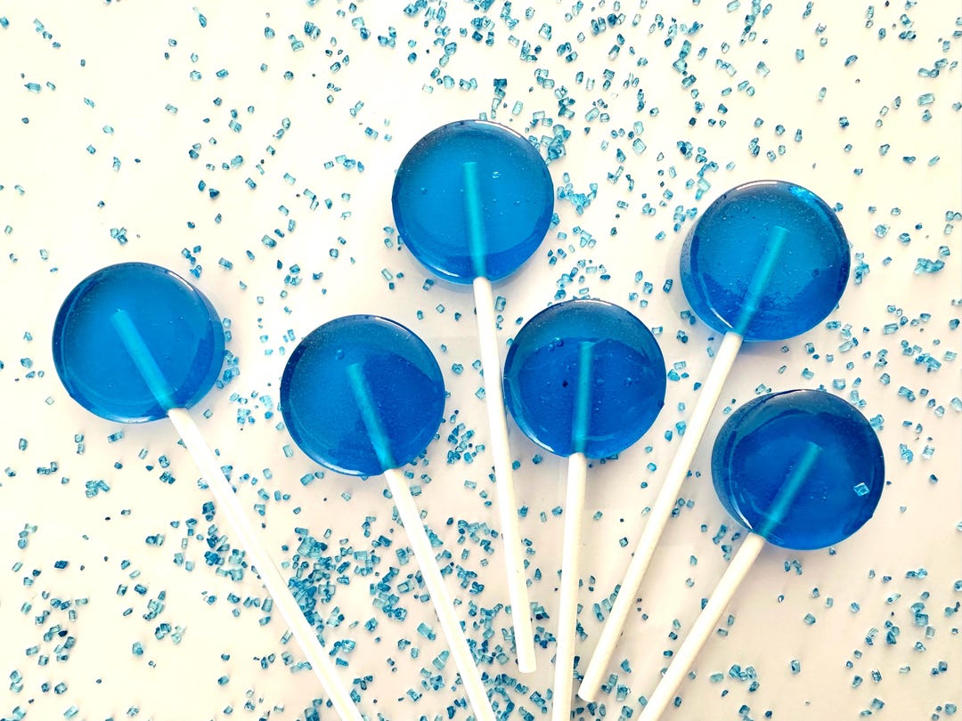 Set/16 Blue Raspberry Lollipops - Round Hard Candy Lollipop - Party ...