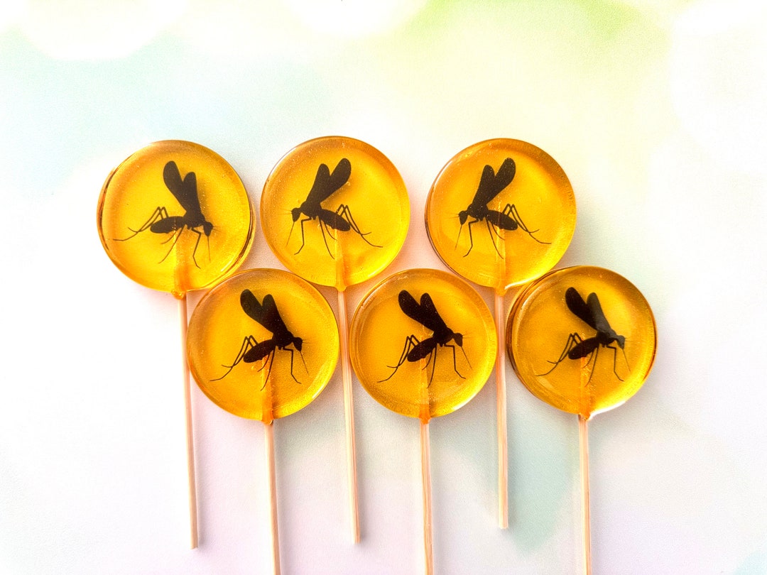 Set/12 Mosquito Jurassic Themed Round Lollipops - Hard Candy Lollipop ...