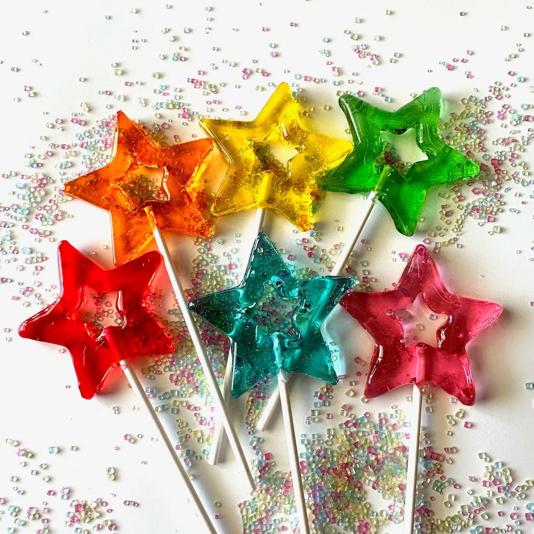 Set/18 Star Shape Lollipops - Magic Star Wand Candy - Sparkly Glittery ...