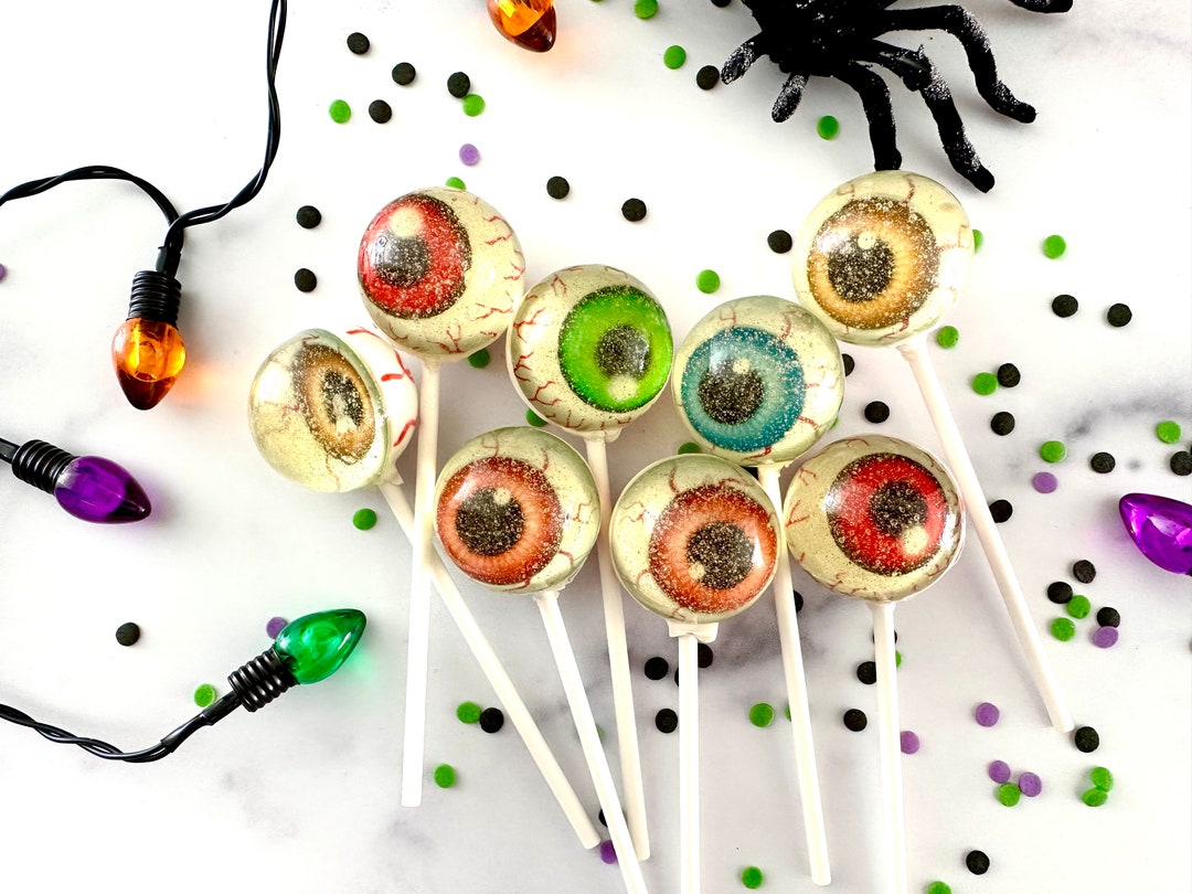 Set/16 Scary Eye Ball Lollipops - Hard Candy 3D Shaped Eye Ball ...