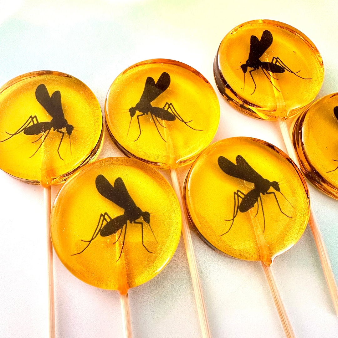 Set/12 Mosquito Jurassic Themed Round Lollipops - Hard Candy Lollipop ...