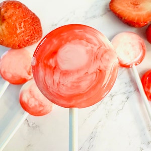 Set/16 Strawberry and Cream Lollipops - Hard Candy Lollipop - Birthday ...