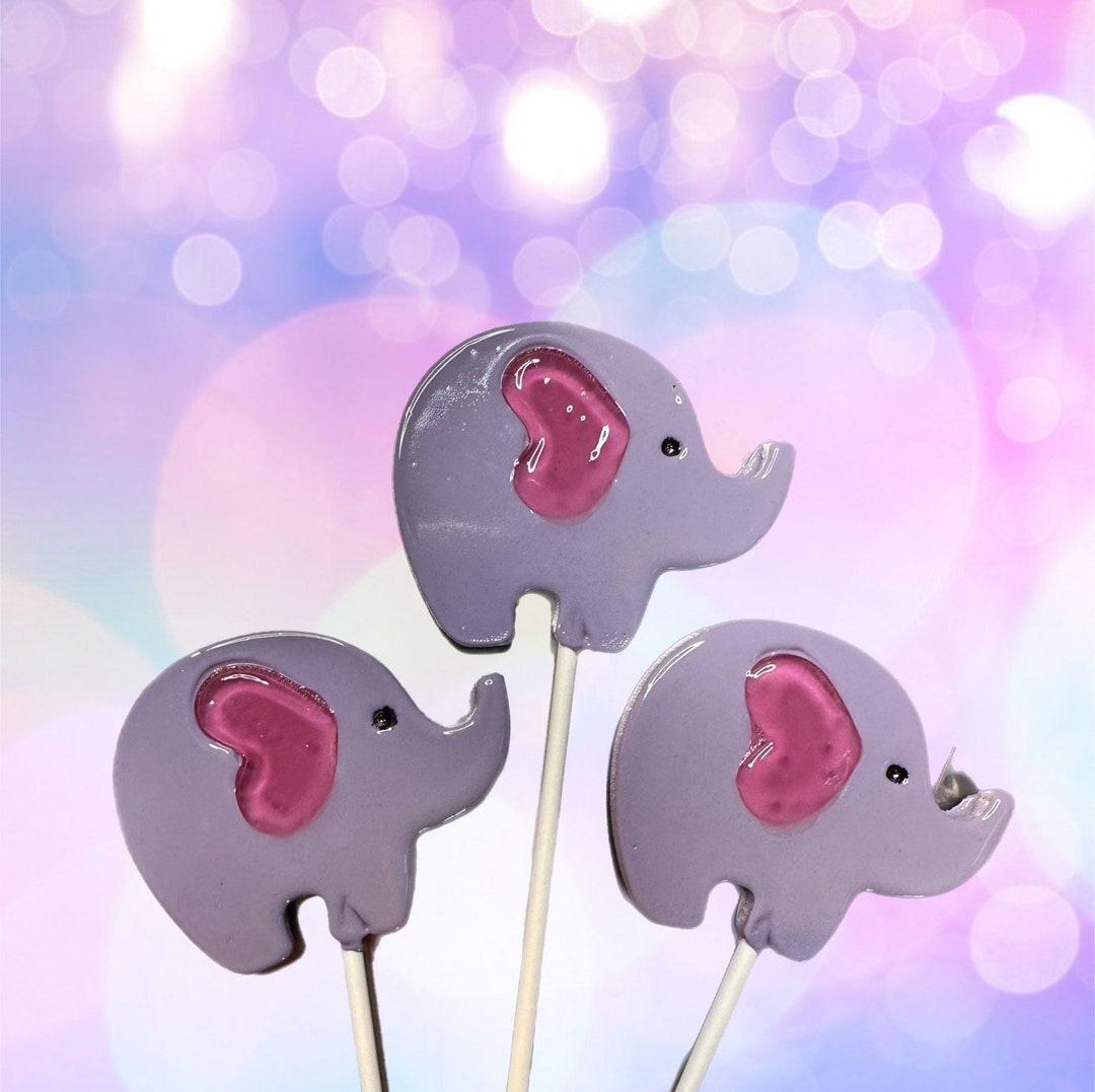 Set/16 Baby Elephant With Pink Heart Ear Lollipop - Hard Candy Lollipop ...