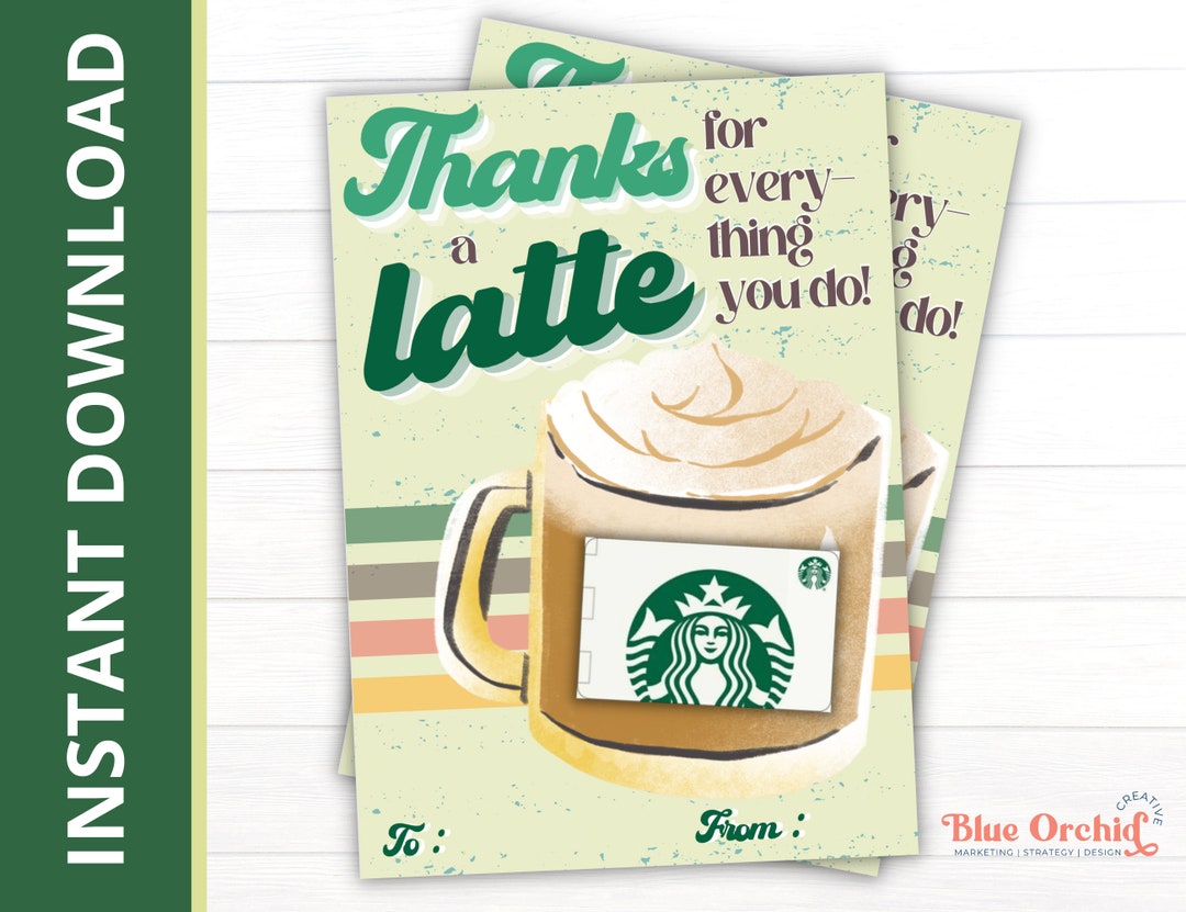 Thanks a Latte Gift Card Holder Printable Staff Appreciation - Etsy