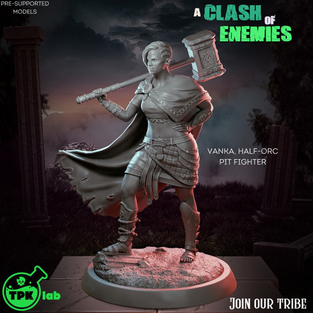 Female Half Orc Fighter Warrior Miniature Fantasy Tabletop Etsy