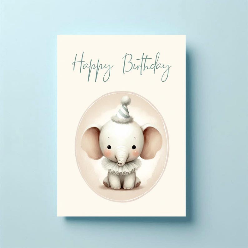 Elephant Birthday Card – Printable Party Hat Design (digital Download ...