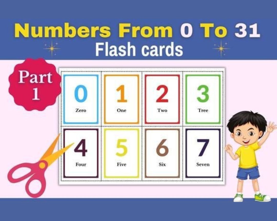 Colorful Numbers From 0 to 31 Flash Card, Preschool Counting Flash ...
